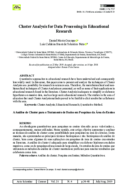 (PDF) Cluster Analysis for Data Processing in Educational Research