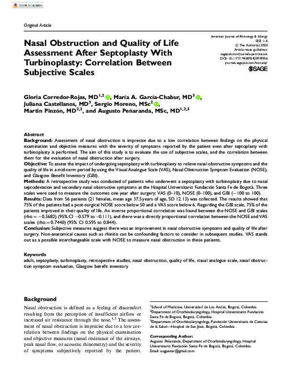(PDF) Nasal Obstruction and Quality of Life Assessment After ...
