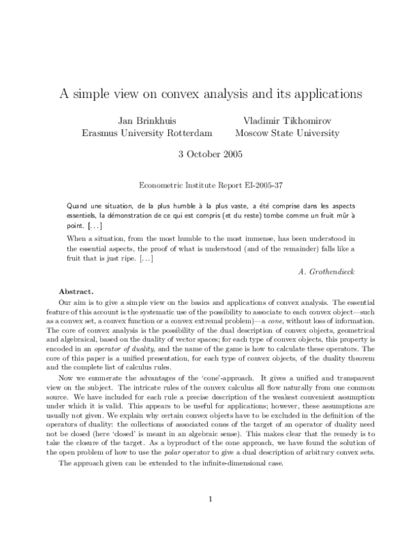 (PDF) A simple view on convex analysis and its applications