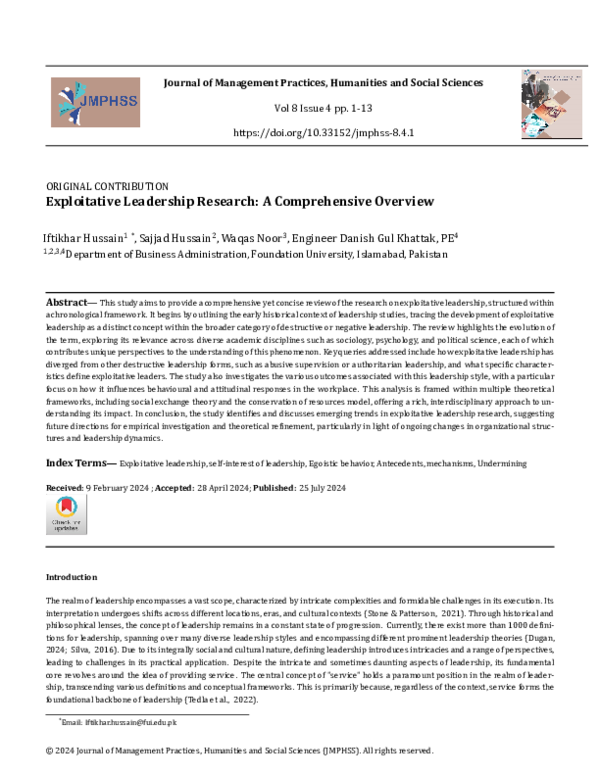 (PDF) Exploitative Leadership Research: A Comprehensive Overview
