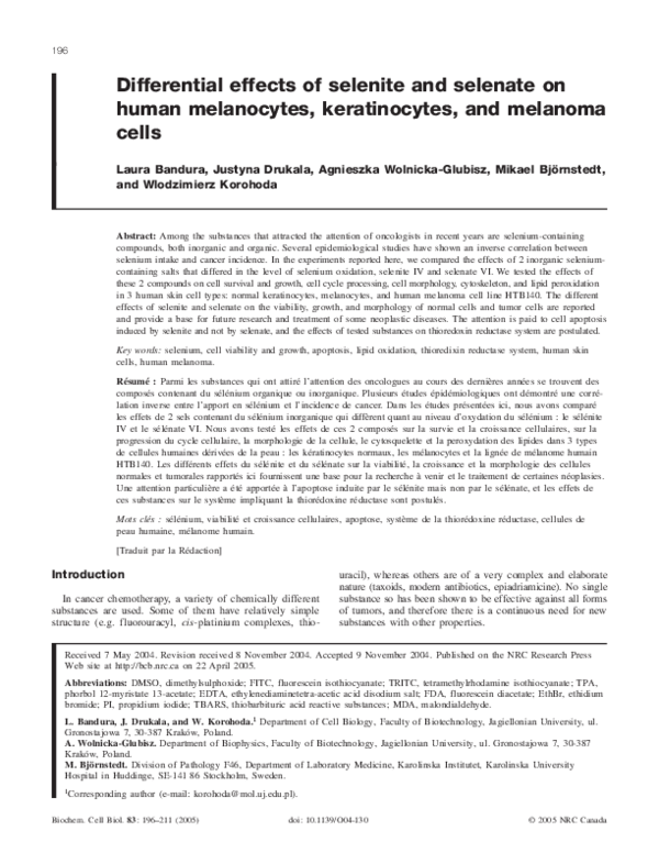 (PDF) Differential effects of selenite and selenate on human ...
