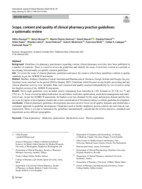 (PDF) Scope, content and quality of clinical pharmacy practice ...