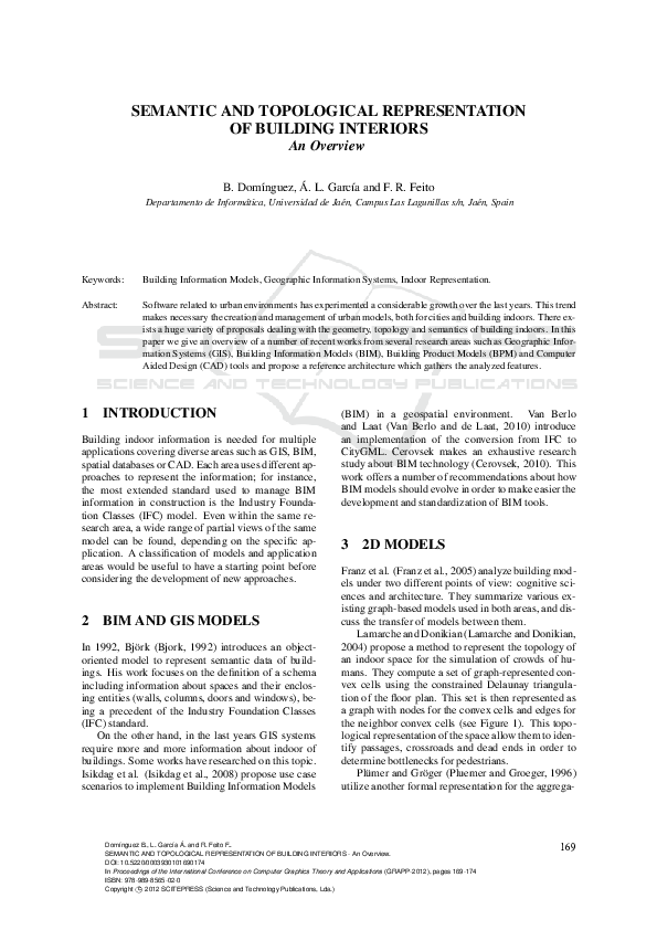 (PDF) SEMANTIC AND TOPOLOGICAL REPRESENTATION OF BUILDING INTERIORS - An Overview