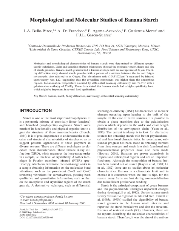 (PDF) Morphological and Molecular Studies of Banana Starch