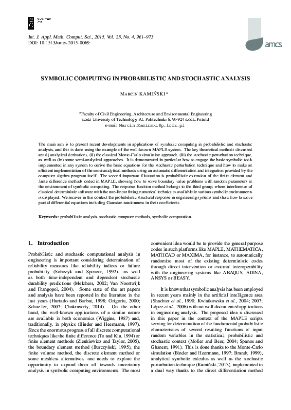 (PDF) Symbolic Computing in Probabilistic and Stochastic Analysis