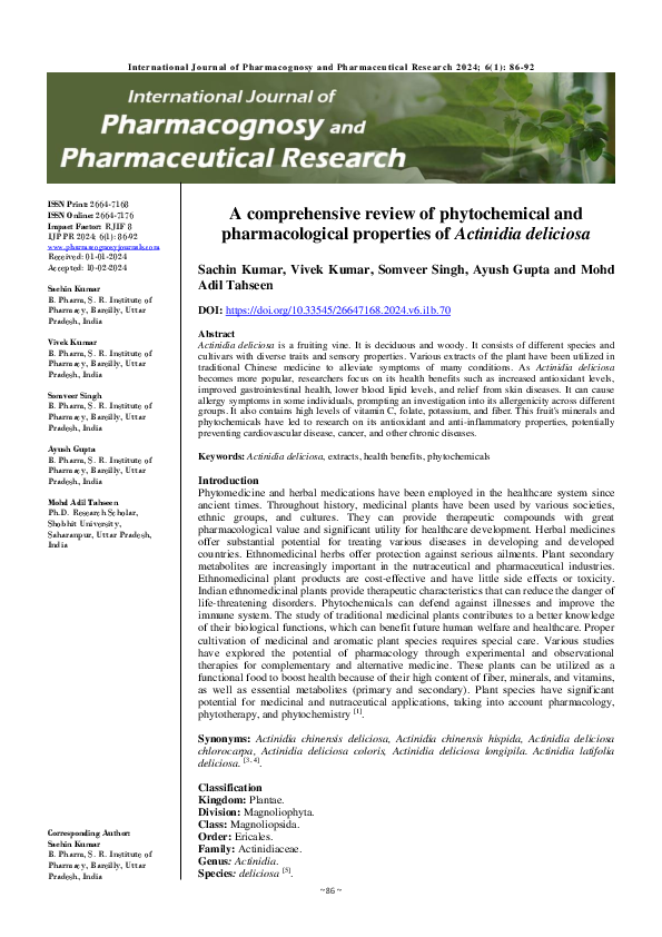 (PDF) A comprehensive review of phytochemical and pharmacological properties of Actinidia deliciosa