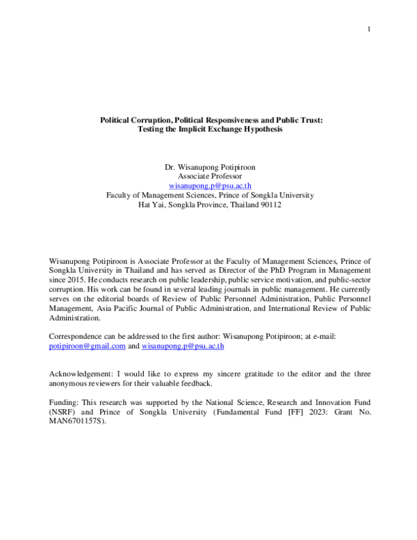 (PDF) Political corruption, political responsiveness and public trust ...