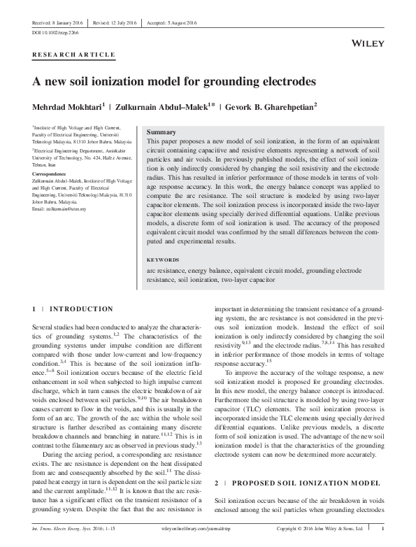 (PDF) A new soil ionization model for grounding electrodes