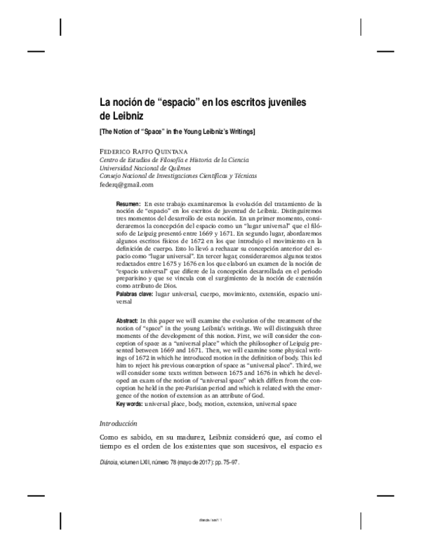 (PDF) The Notion of “Space” in the Young Leibniz’s Writings | Federico ...