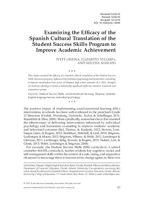 (PDF) Examining the Efficacy of the Spanish Cultural Translation of the ...