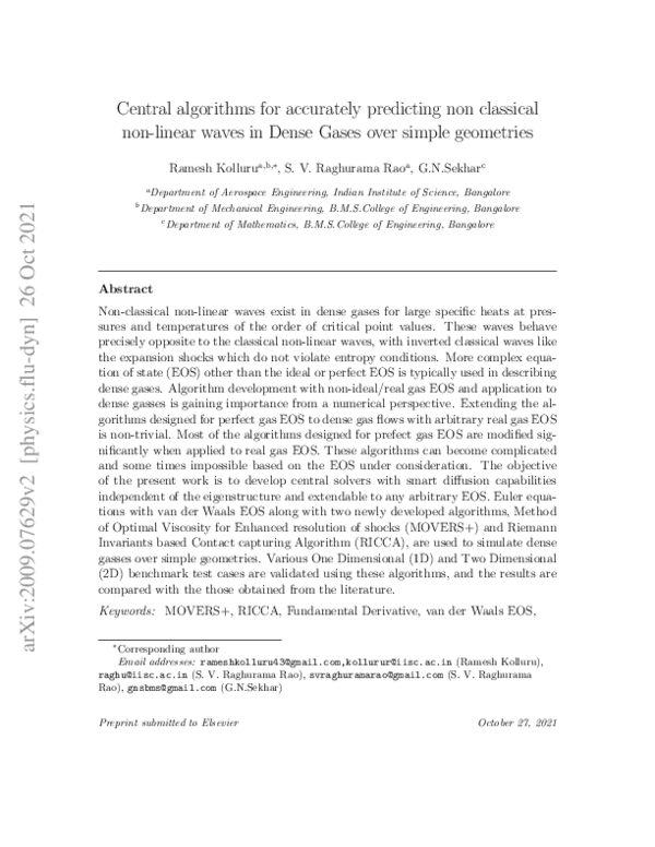 (PDF) Numerical Simulation of Dense Gases over simple geometries using novel and robust central ...