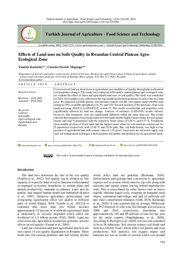 (PDF) Effects of Land uses on Soils Quality in Rwandan Central Plateau ...