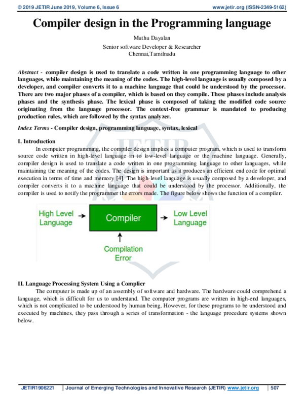 (PDF) Compiler design in the Programming language