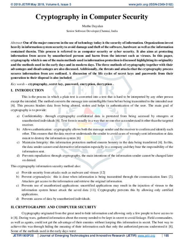 Pdf Cryptography In Computer Security