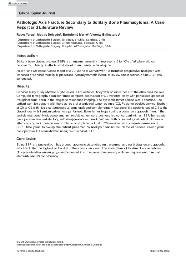 (PDF) Pathologic Axis Fracture Secondary to Solitary Bone Plasmacytoma: A Case Report and ...