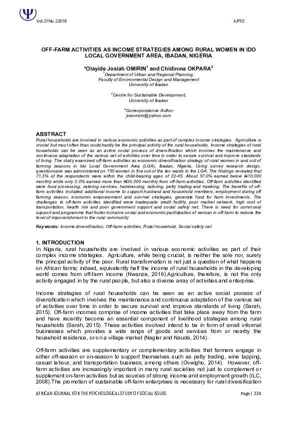 (PDF) Off-Farm Activities as Income Strategies Among Rural Women in Ido ...