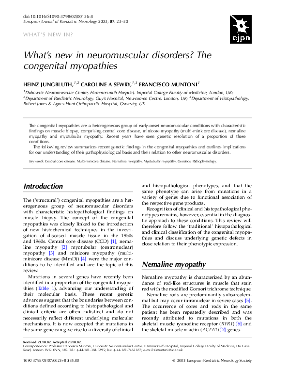(PDF) What's new in neuromuscular disorders? The congenital myopathies ...