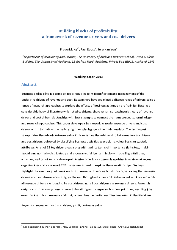 (PDF) Building Blocks of Profitability: A Framework of Revenue Drivers ...