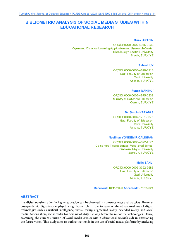 (PDF) Bibliometric Analysis Of Social Media Studies Within Educational Research