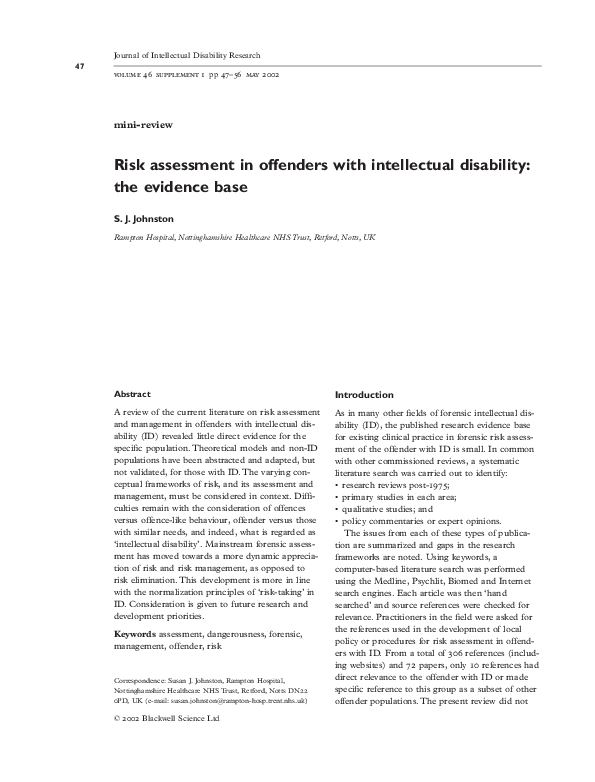 (PDF) Risk assessment in offenders with intellectual disability: the ...