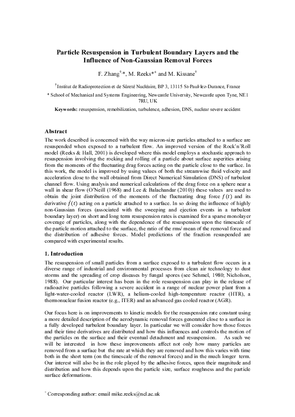 (PDF) Particle resuspension in turbulent boundary layers and the ...