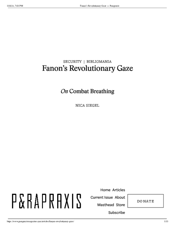 (PDF) Fanon's Revolutionary Gaze: On Combat Breathing