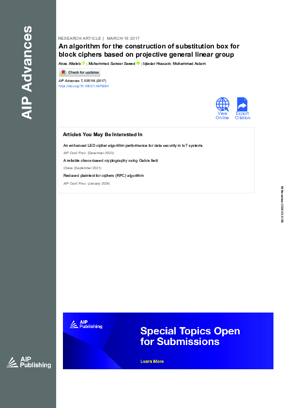 (PDF) An algorithm for the construction of substitution box for block ciphers based on ...