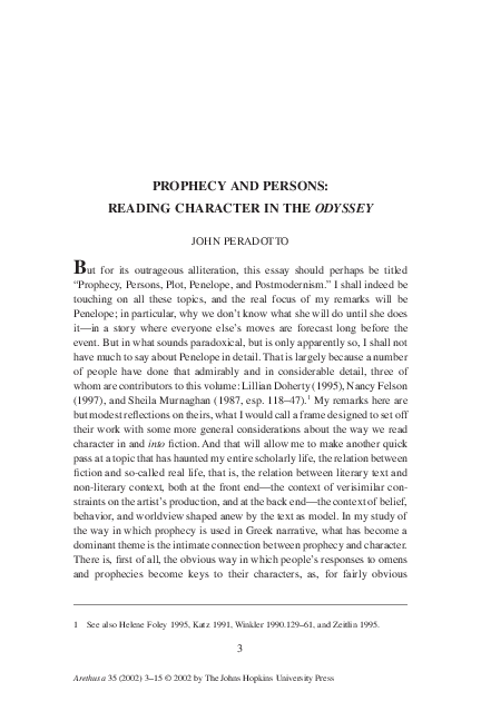(PDF) Prophecy and Persons: Reading Character in the Odyssey