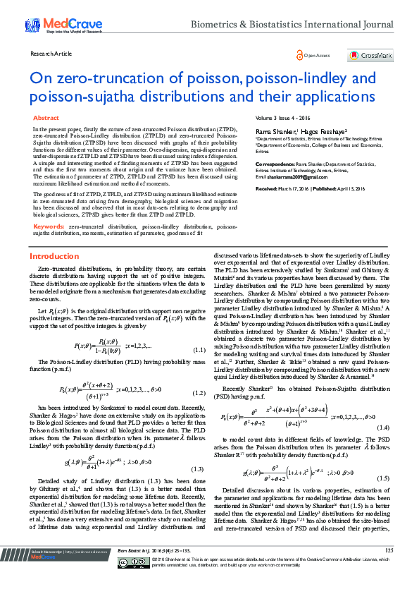(PDF) On Zero-Truncation of Poisson, Poisson-Lindley and Poisson ...