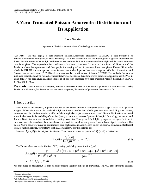 (PDF) A Zero-Truncated Poisson-Amarendra Distribution and Its Application