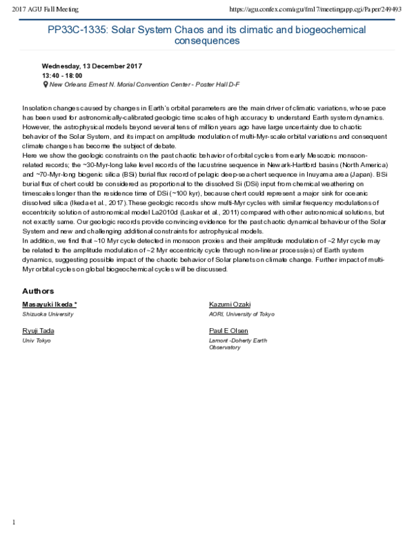 (PDF) Solar System Chaos and its climatic and biogeochemical consequences