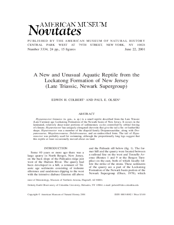 (PDF) A New and Unusual Aquatic Reptile from the Lockatong Formation of ...