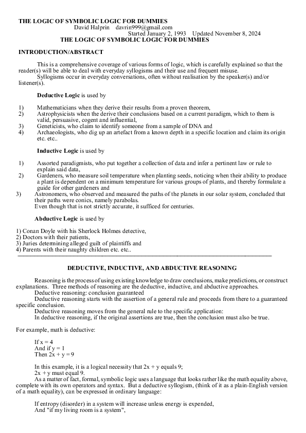 (PDF) THE LOGIC OF SYMBOLIC LOGIC FOR DUMMIES