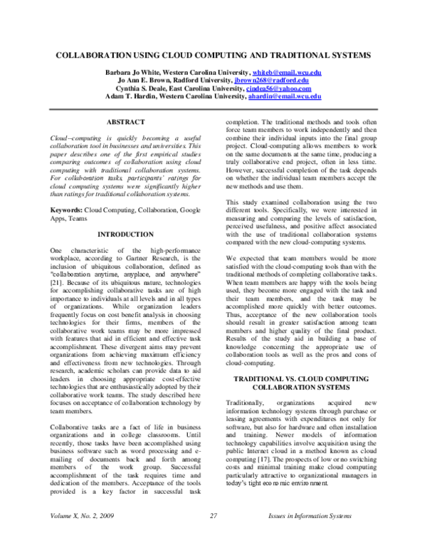 (PDF) COLLABORATION USING CLOUD COMPUTING AND TRADITIONAL SYSTEMS