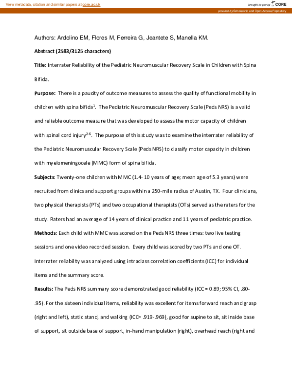 (PDF) Interrater Reliability of the Pediatric Neuromuscular Recovery ...