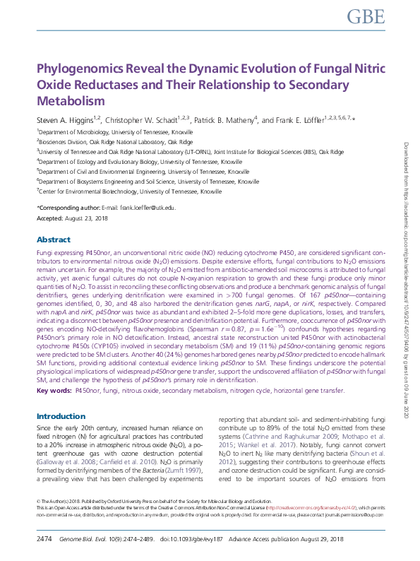 (PDF) Phylogenomics Reveal the Dynamic Evolution of Fungal Nitric Oxide Reductases and Their ...