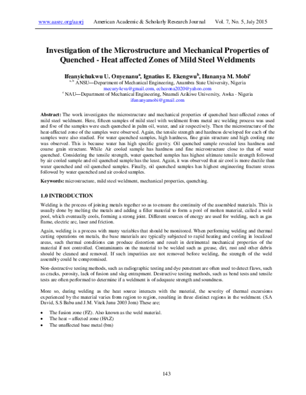 (PDF) Investigation of the Microstructure and Mechanical Properties of Quenched -Heat affected ...