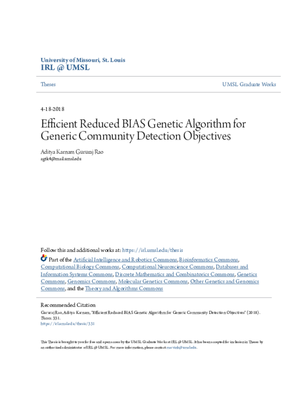 (PDF) Efficient Reduced BIAS Genetic Algorithm for Generic Community Detection Objectives
