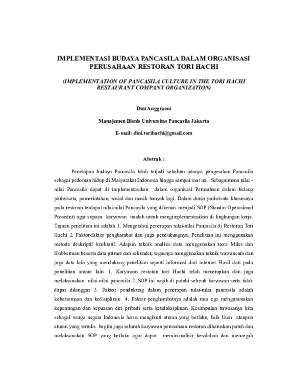 (PDF) JURNAL IMPLEMENTASI BUDAYA PANCASILA DALAM ORGANISASI PERUSAHAAN ...
