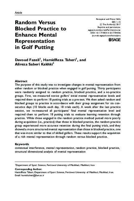 (PDF) Random Versus Blocked Practice to Enhance Mental Representation ...