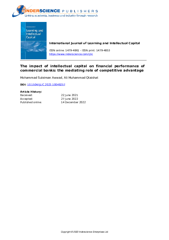(PDF) The impact of intellectual capital on financial performance of ...