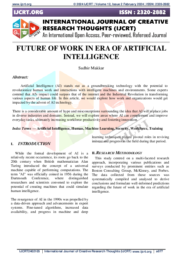(PDF) FUTURE OF WORK IN ERA OF ARTIFICIAL INTELLIGENCE