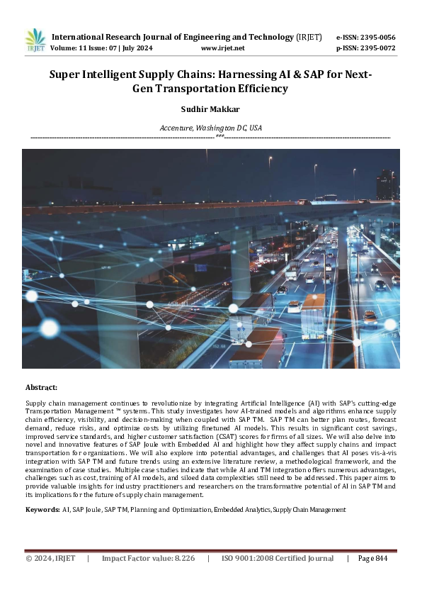 (PDF) IRJET-V11I7102 Super Intelligent Supply Chains Harnessing AI & SAP for Next Gen ...