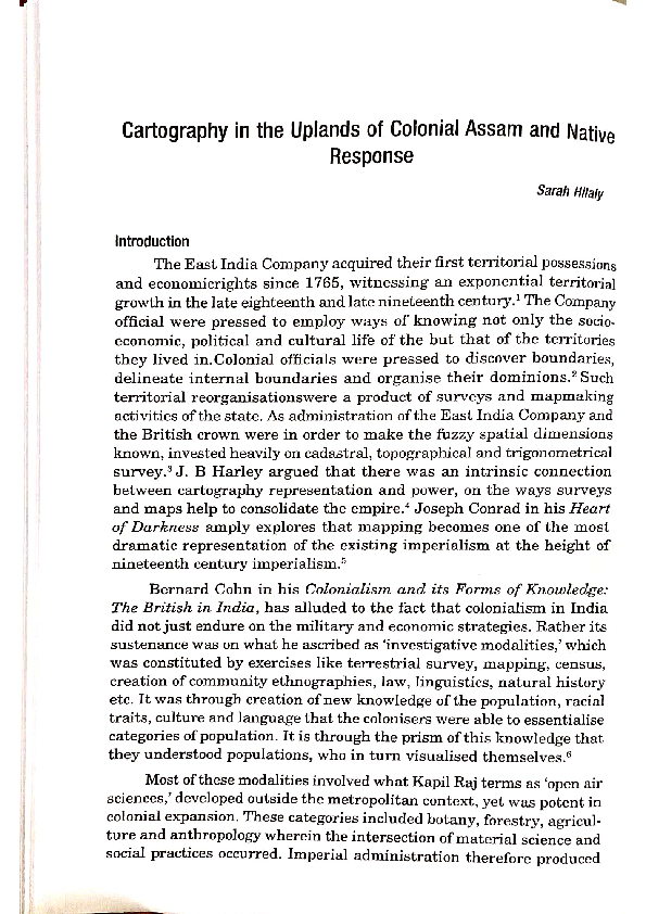(PDF) Cartography in the Uplands of Colonial Assam and Native Response