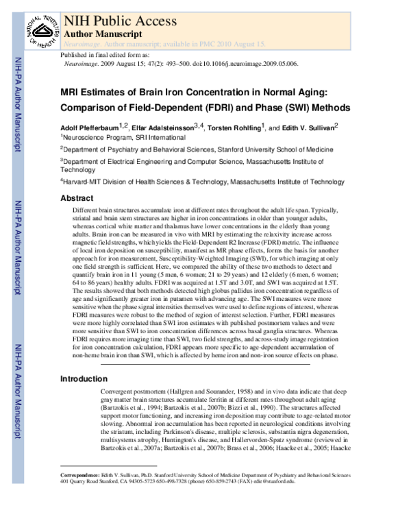 (PDF) MRI estimates of brain iron concentration in normal aging ...