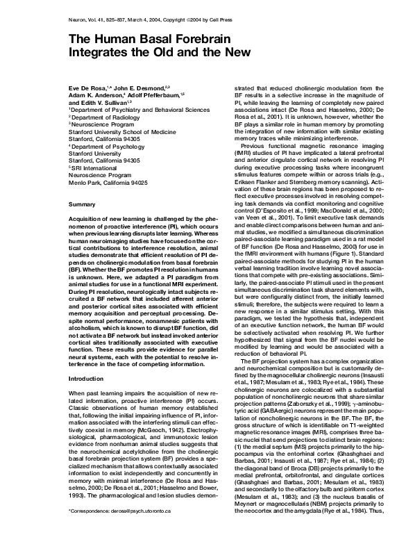 (PDF) The Human Basal Forebrain Integrates the Old and the New | Edith ...