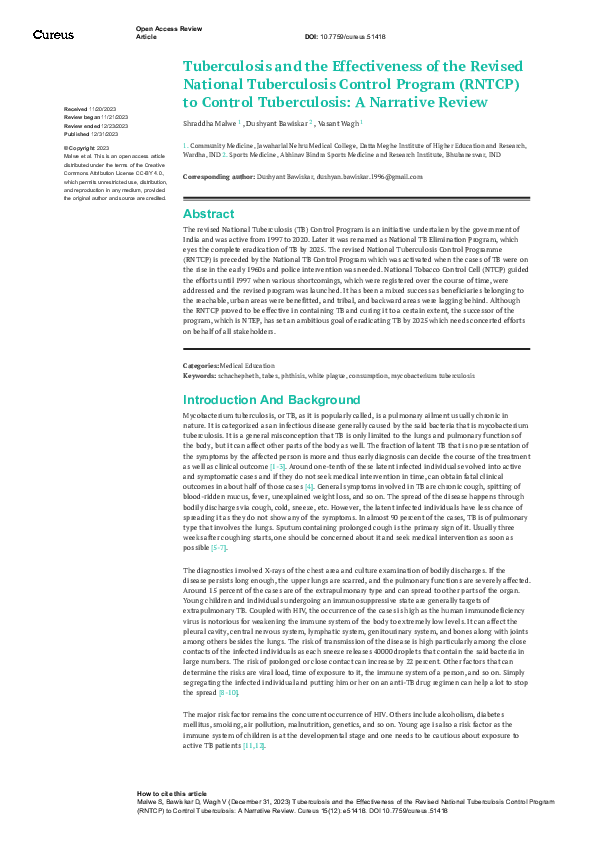 (PDF) Tuberculosis and the Effectiveness of the Revised National ...