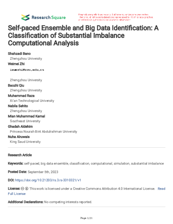 (PDF) Self-paced Ensemble and Big Data Identification: A Classification of Substantial Imbalance ...
