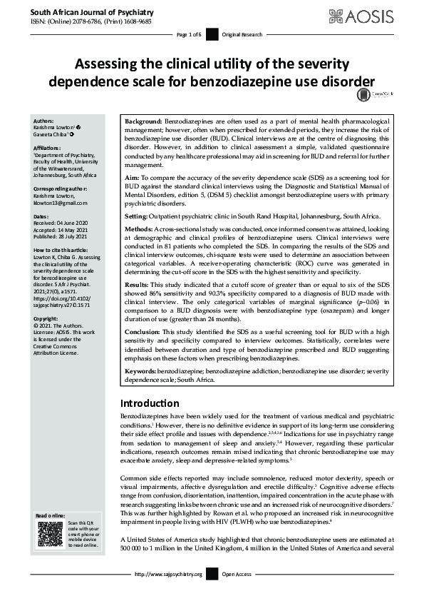 (PDF) Assessing the clinical utility of the severity dependence scale ...