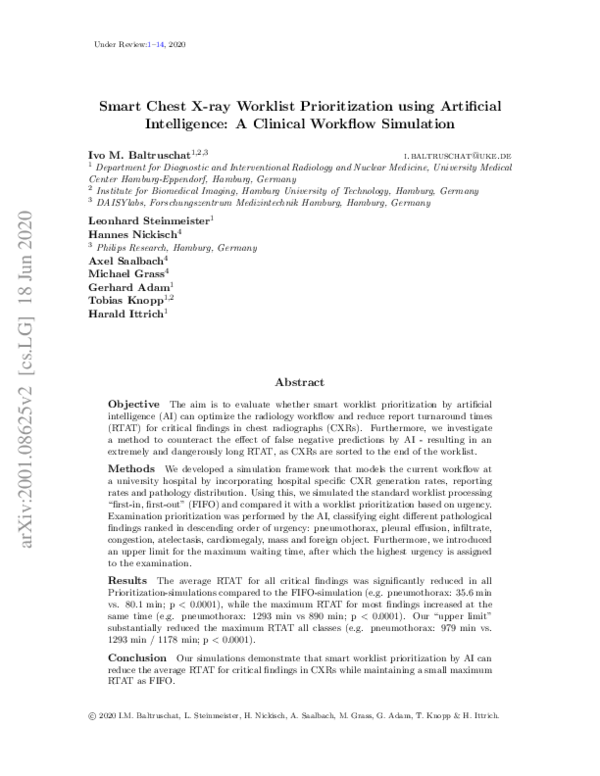 (PDF) Intelligent Chest X-ray Worklist Prioritization by CNNs: A Clinical Workflow Simulation ...